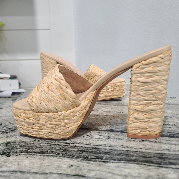 Lulus | Shoes | Natural Raffia Platform Slide Sandals | Poshmark
